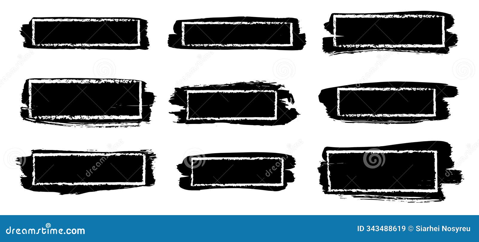 Grunge Frame, Text Box, Hand Drawn Brush Stroke. Set Stock Illustration ...