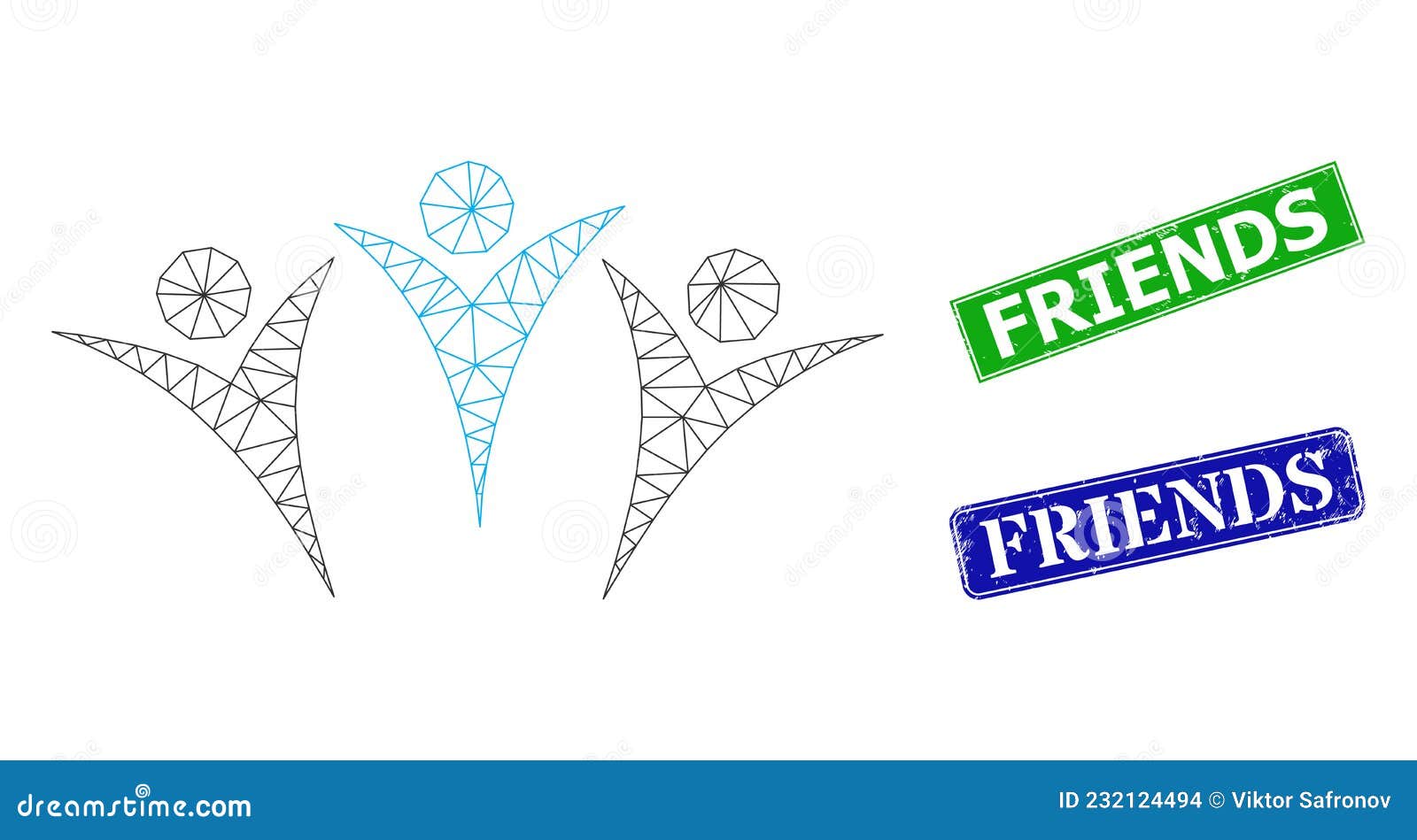 Grunge Friends Seals and Triangular Mesh Friends Icon Stock Vector ...