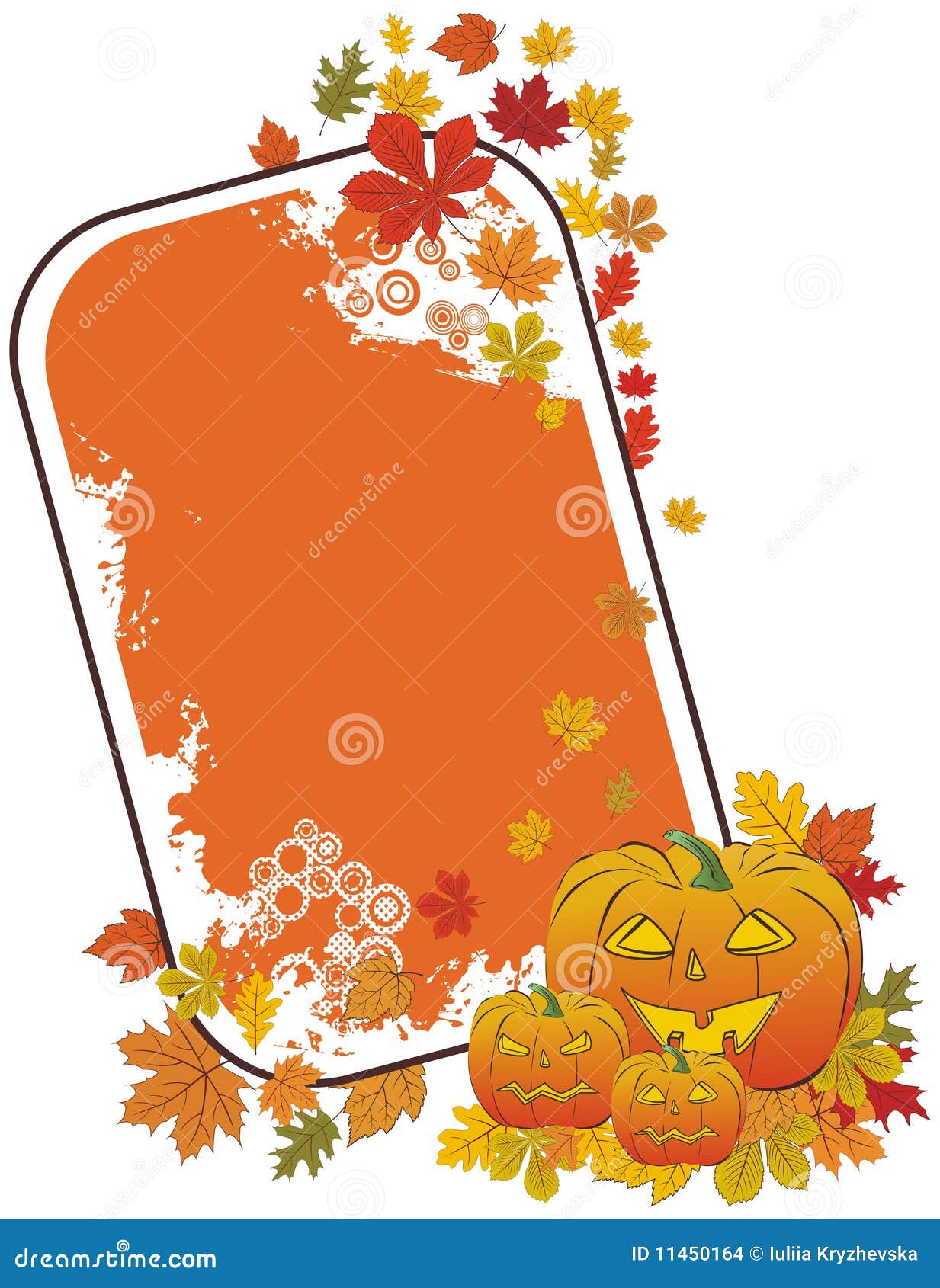 Grunge Halloween Pumpkin Frame with Autumn Leaves Stock Vector ...