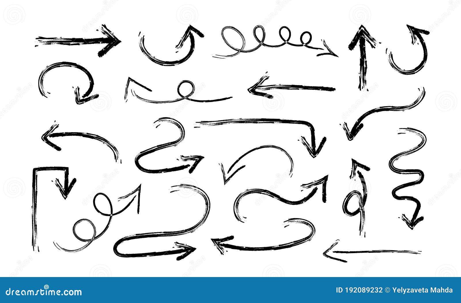 Grunge Hand Drawn Arrows. Set of Ink Brush Pointers, Rough Line Trace ...