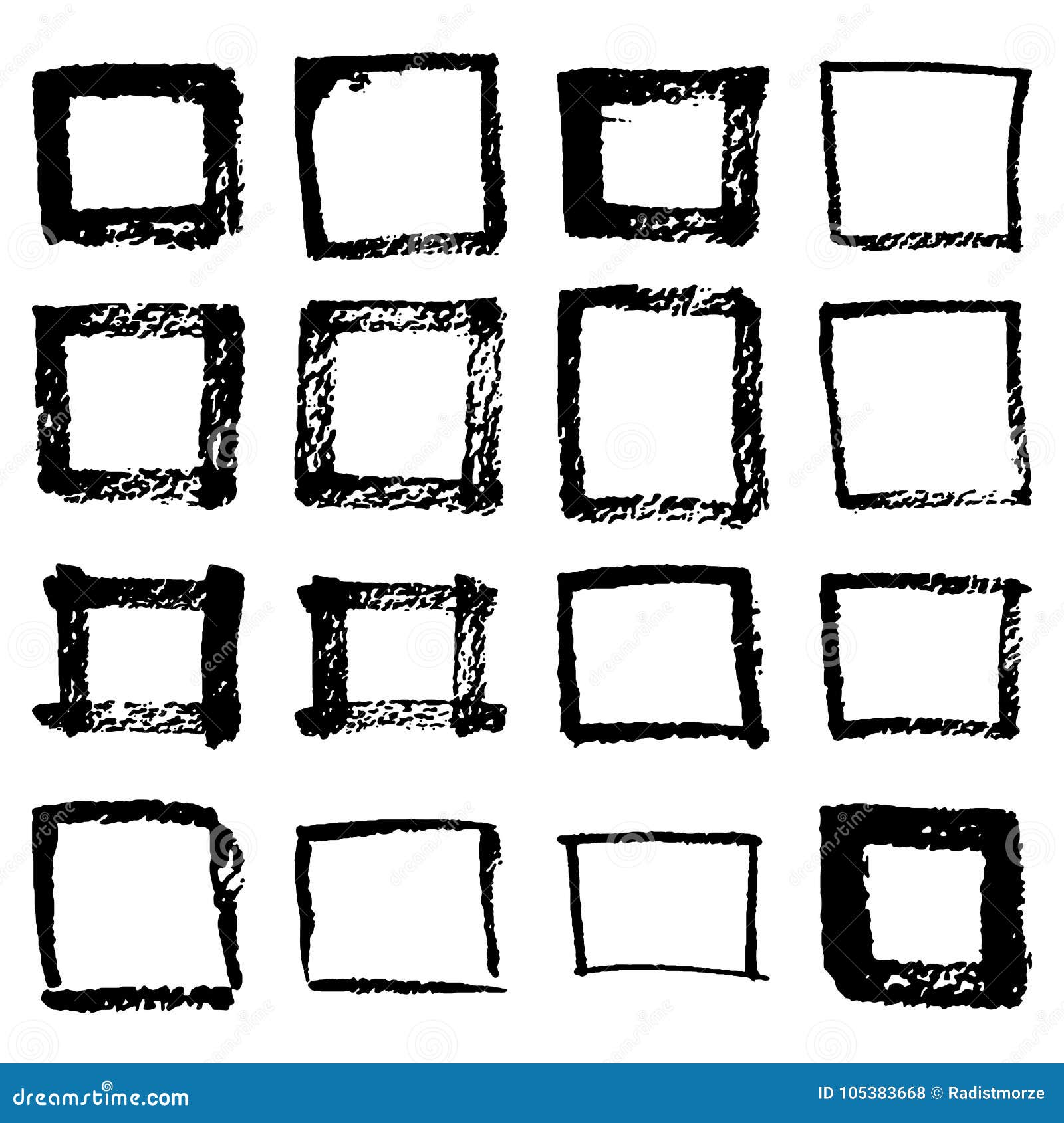 Grunge Hand Drawn of a Square Frame Isolated on White Background Stock ...