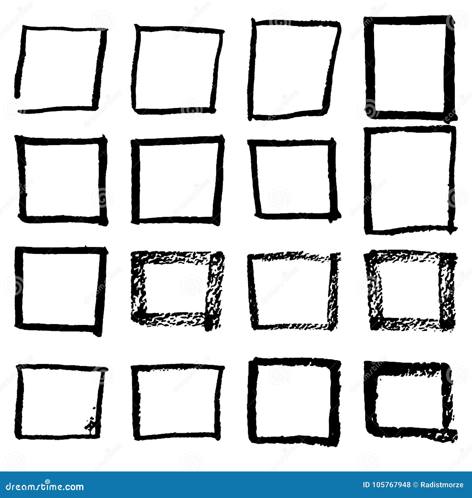 Grunge Hand Drawn of a Square Frame Isolated on White Background Stock ...