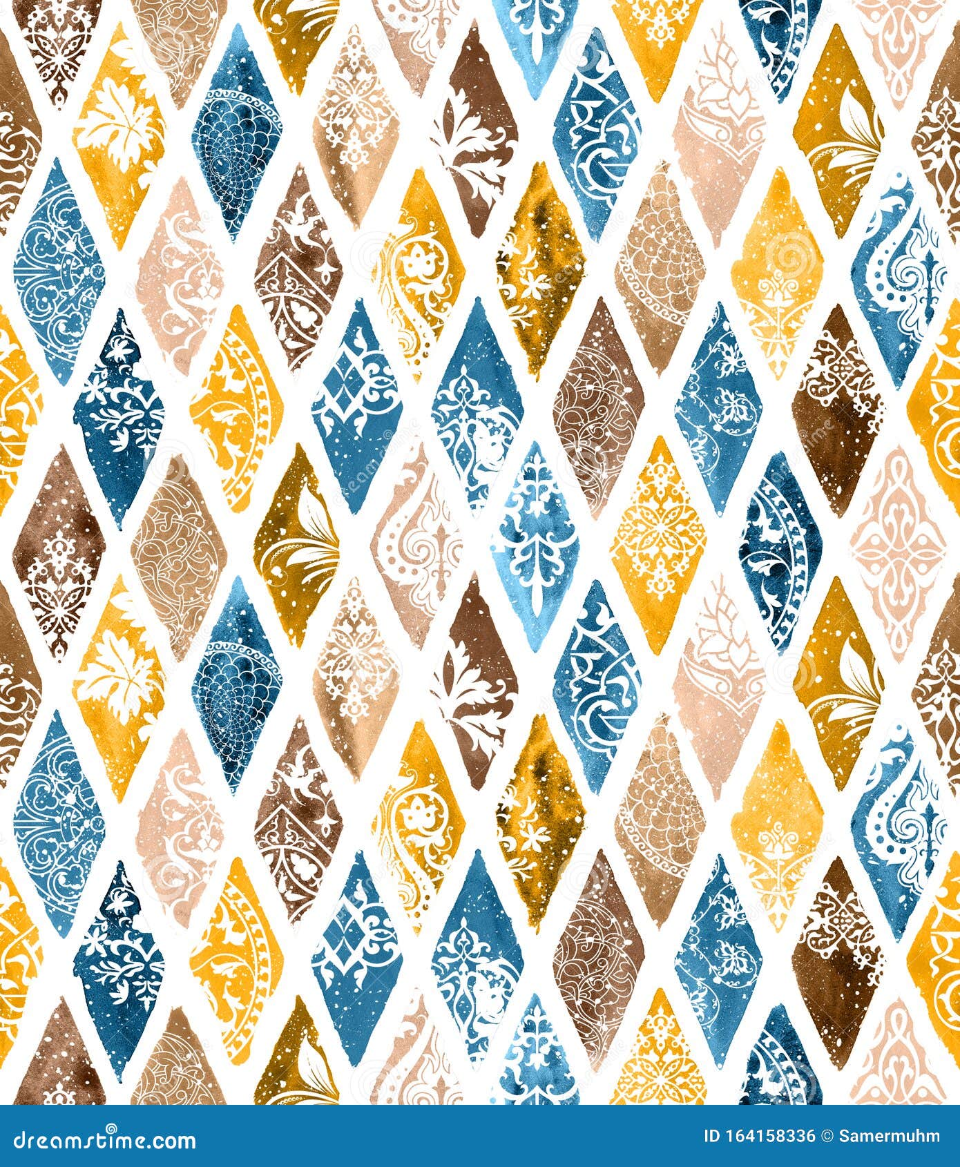 Grunge Hand Painted Abstract Pattern with Bold Textured Diamonds in ...