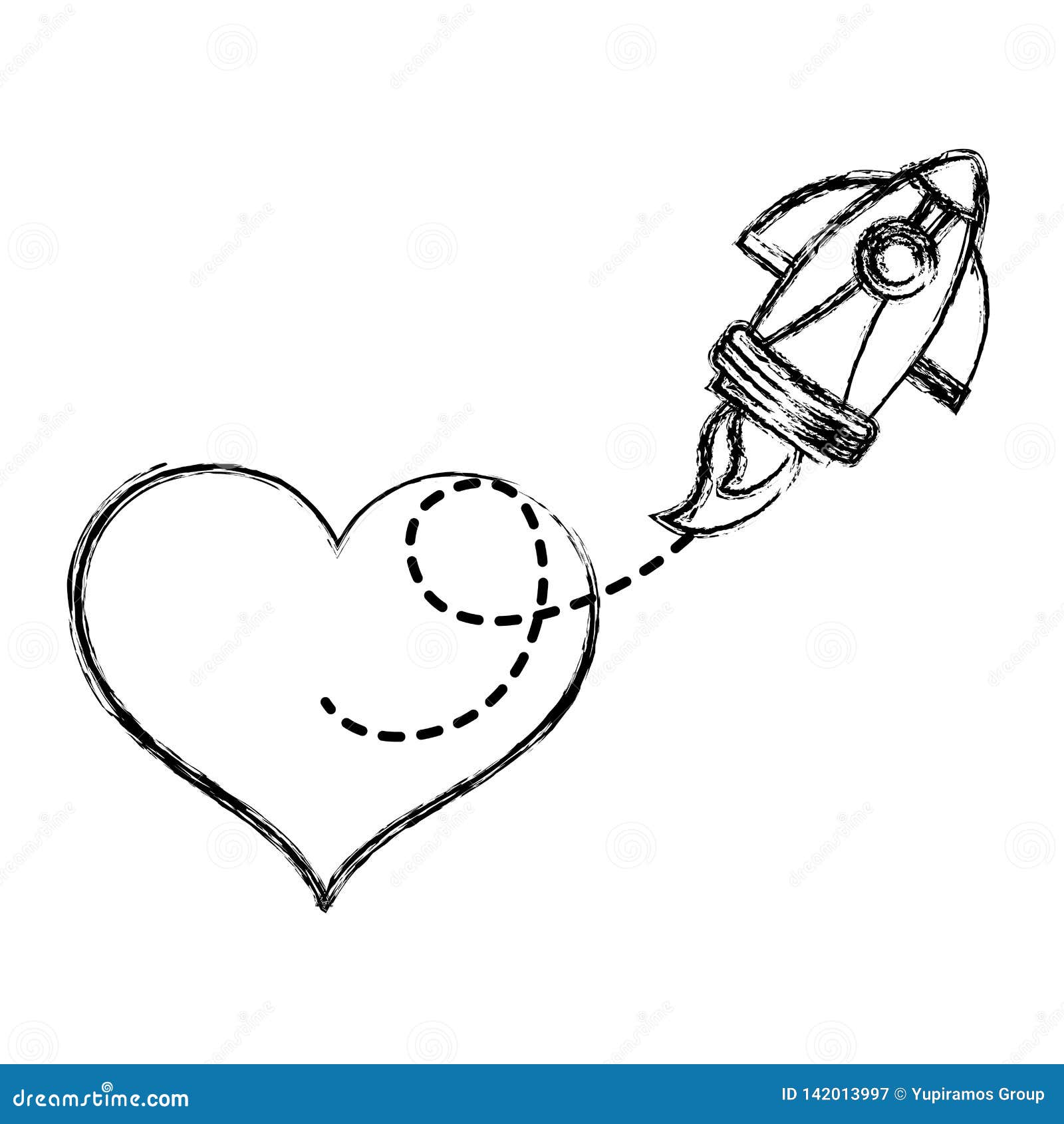 Grunge Heart Symbol and Rocket Technology Object Stock Vector ...