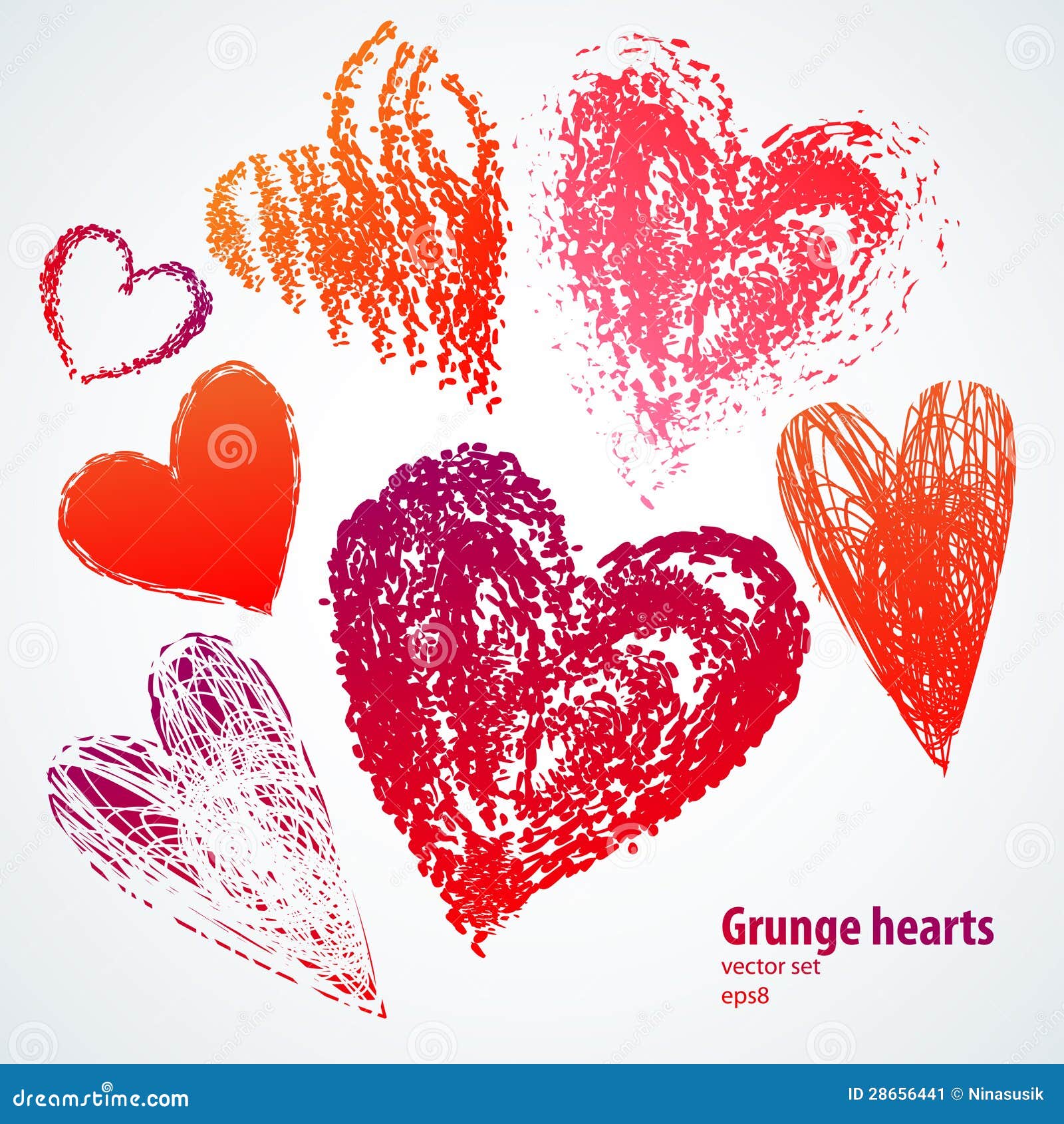 Grunge Hearts on White Background. Vector Set Stock Vector ...