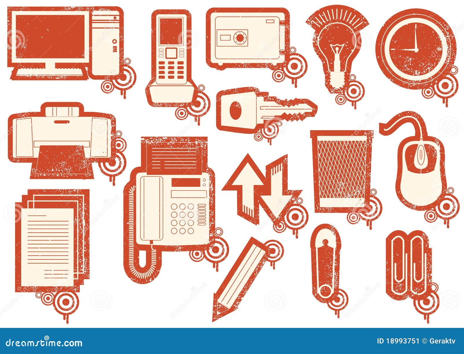 Grunge Icons of Red Symbols Stock Vector - Illustration of antique ...