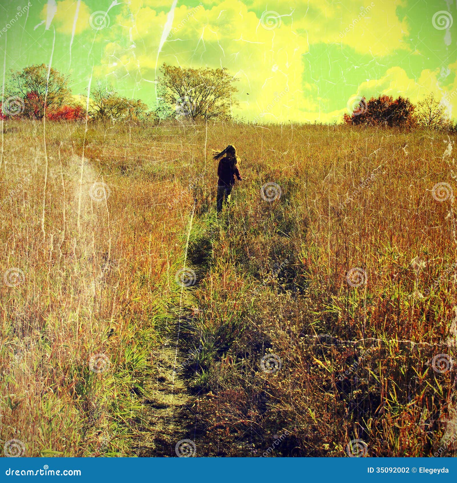 Grunge Image of Autumn Landscape and Kid Stock Photo - Image of grunge ...