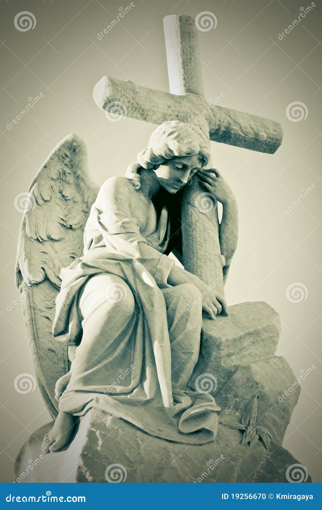 Grunge Image of a Sad Angel Holding a Cross Stock Photo - Image of ...