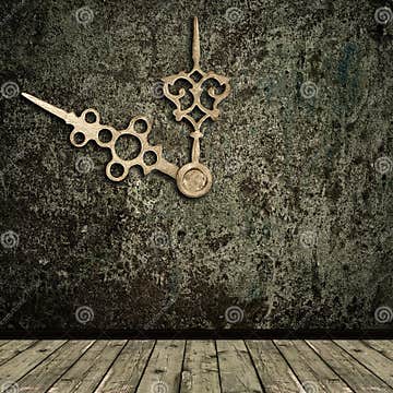 Grunge Interior and Golden Clock Hands Stock Image - Image of antique ...