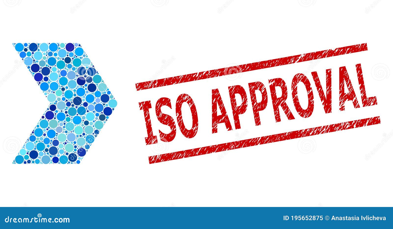 Grunge ISO Approval Stamp and Direction Right Mosaic of Rounded Dots ...