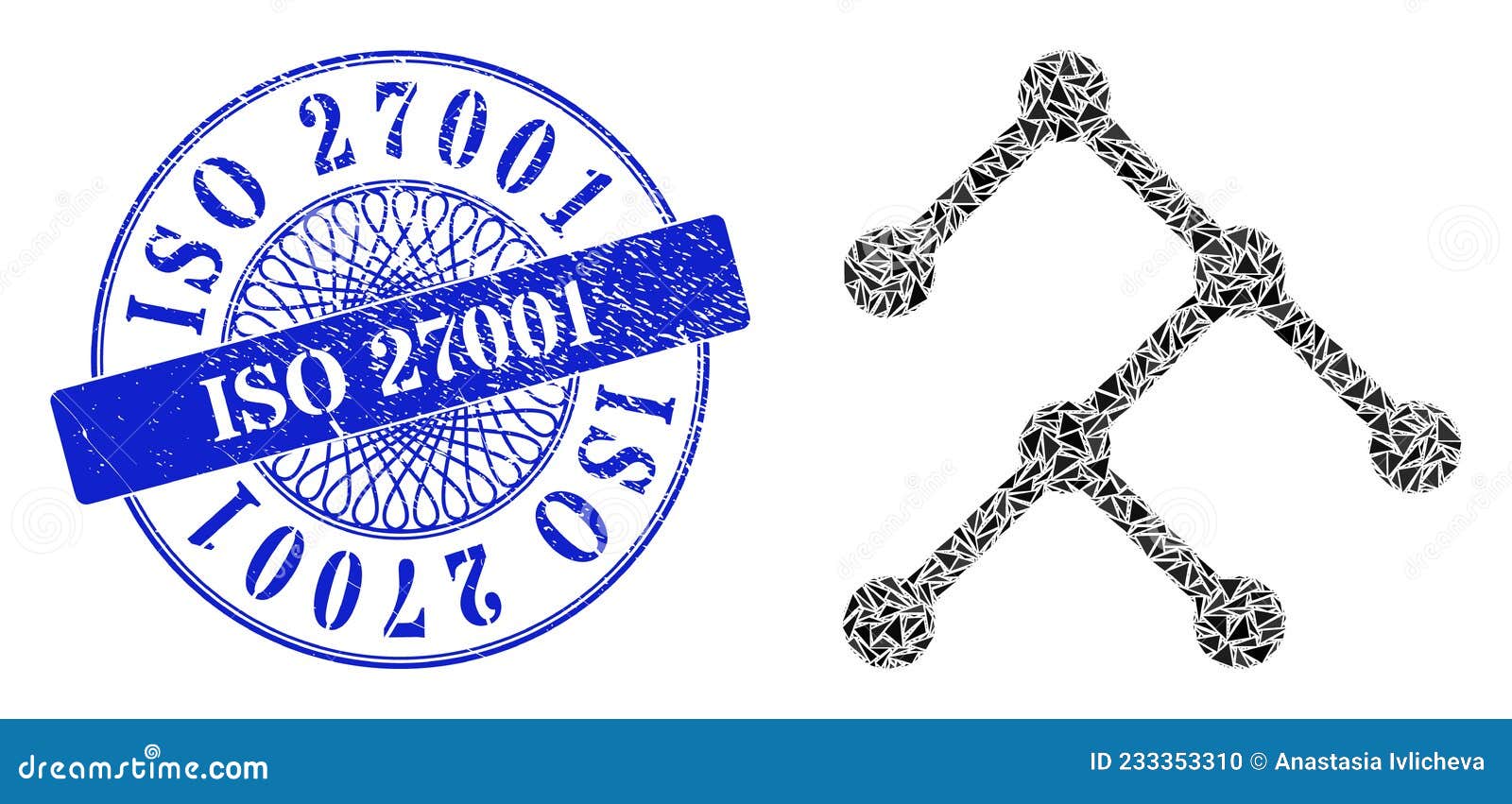 Grunge ISO 27001 Seal and Triangle Binary Structure Mosaic Stock Vector ...