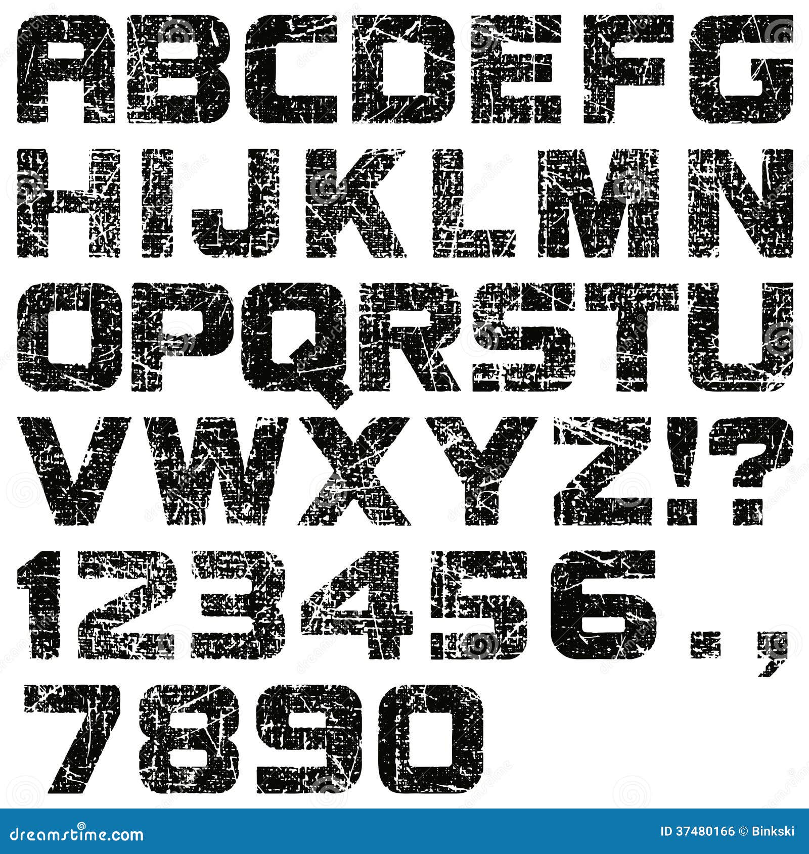 Grubby Alphabet Font. Grunge Uppercase Letters And Numbers. Halftone ...