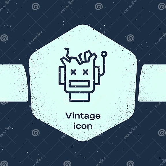 Grunge Line Broken Robot Icon Isolated on Blue Background. Artificial ...