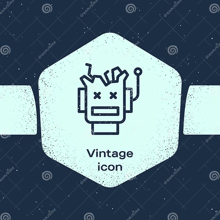 Grunge Line Broken Robot Icon Isolated on Blue Background. Artificial ...
