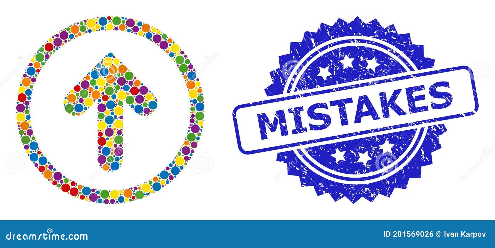 Grunge Mistakes Stamp Seal and Dot Color Up Pointer Collage Stock ...