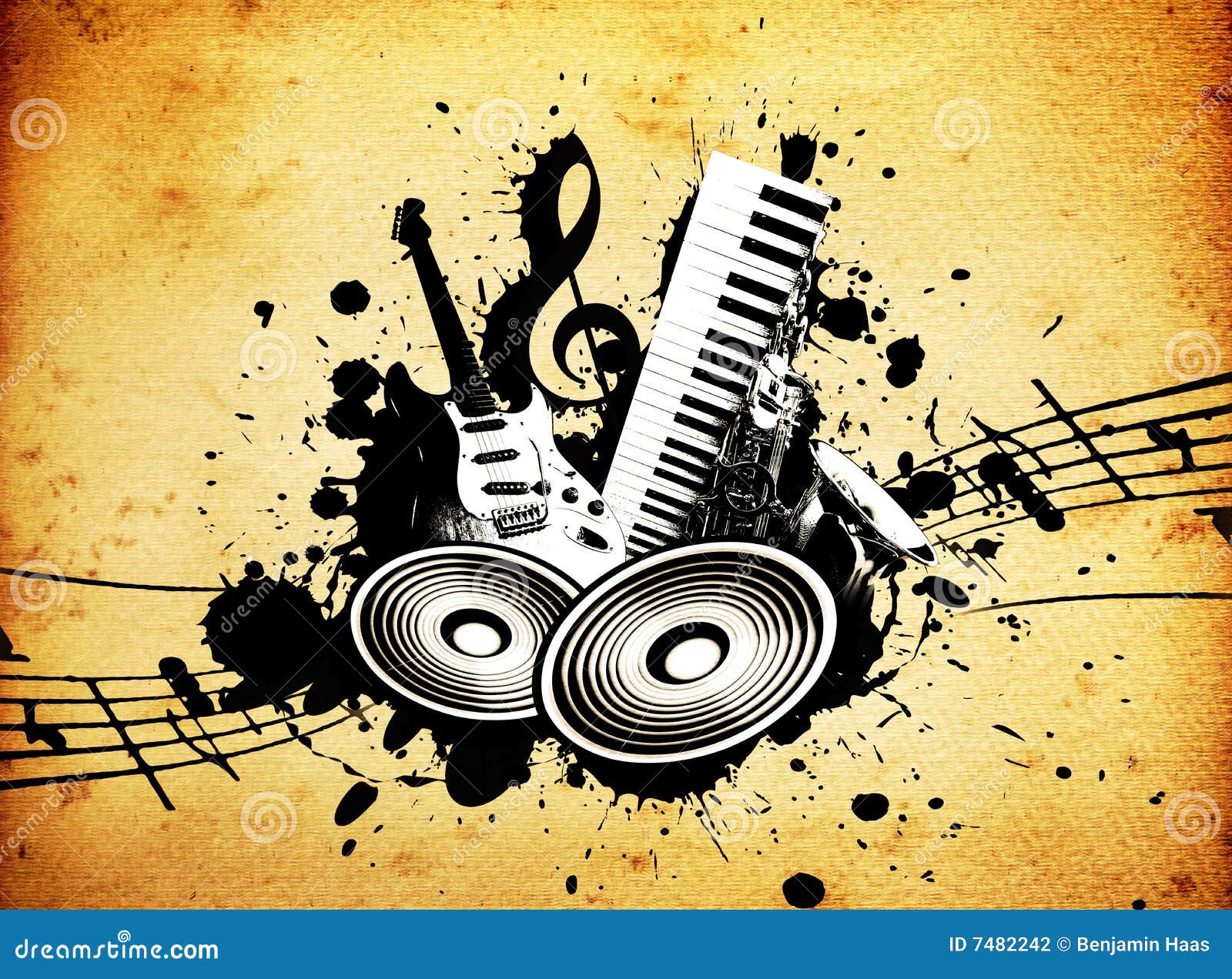 Grunge Music Background With Music Notes On Stave Stock Image ...