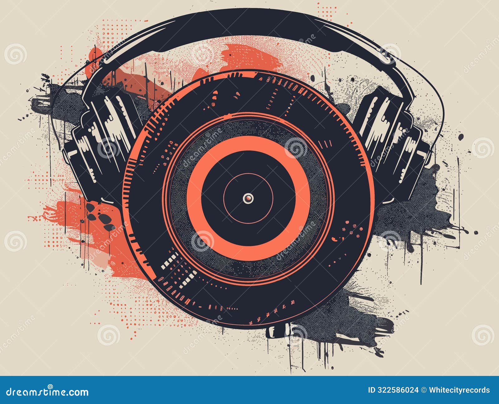 Grunge Music Background with Vinyl Record. Grunge Vector Illustration ...