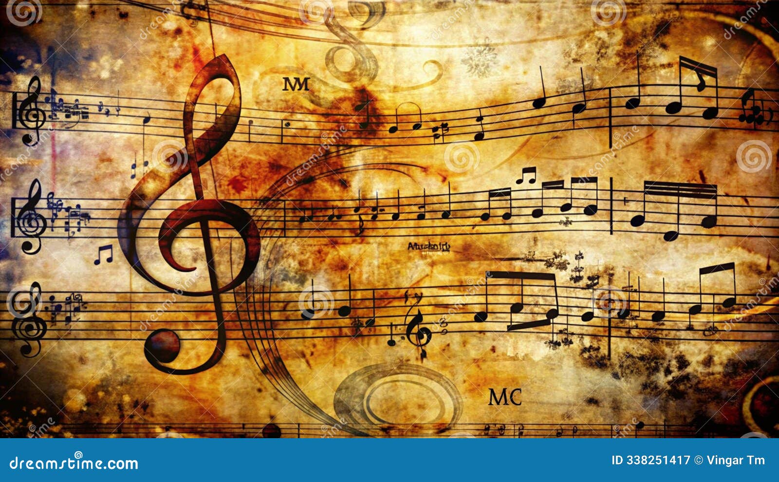 Grunge Music Sheet with Treble Clef and Notes Stock Image - Image of ...