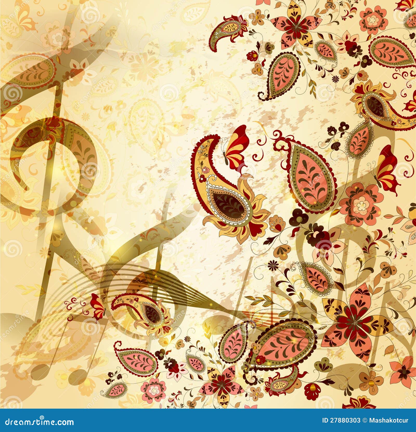 Grunge Musical Vintage Background with Floral Stock Vector ...