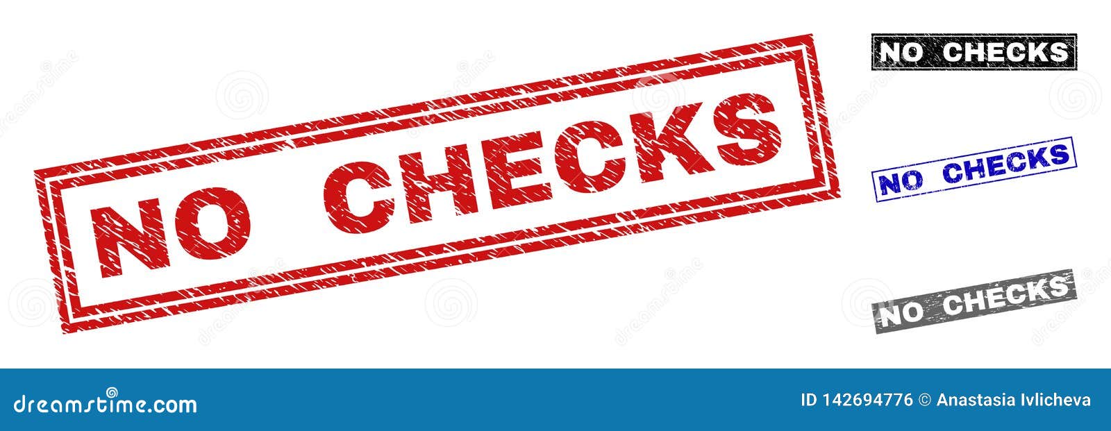 Grunge NO CHECKS Textured Rectangle Stamp Seals Stock Vector ...