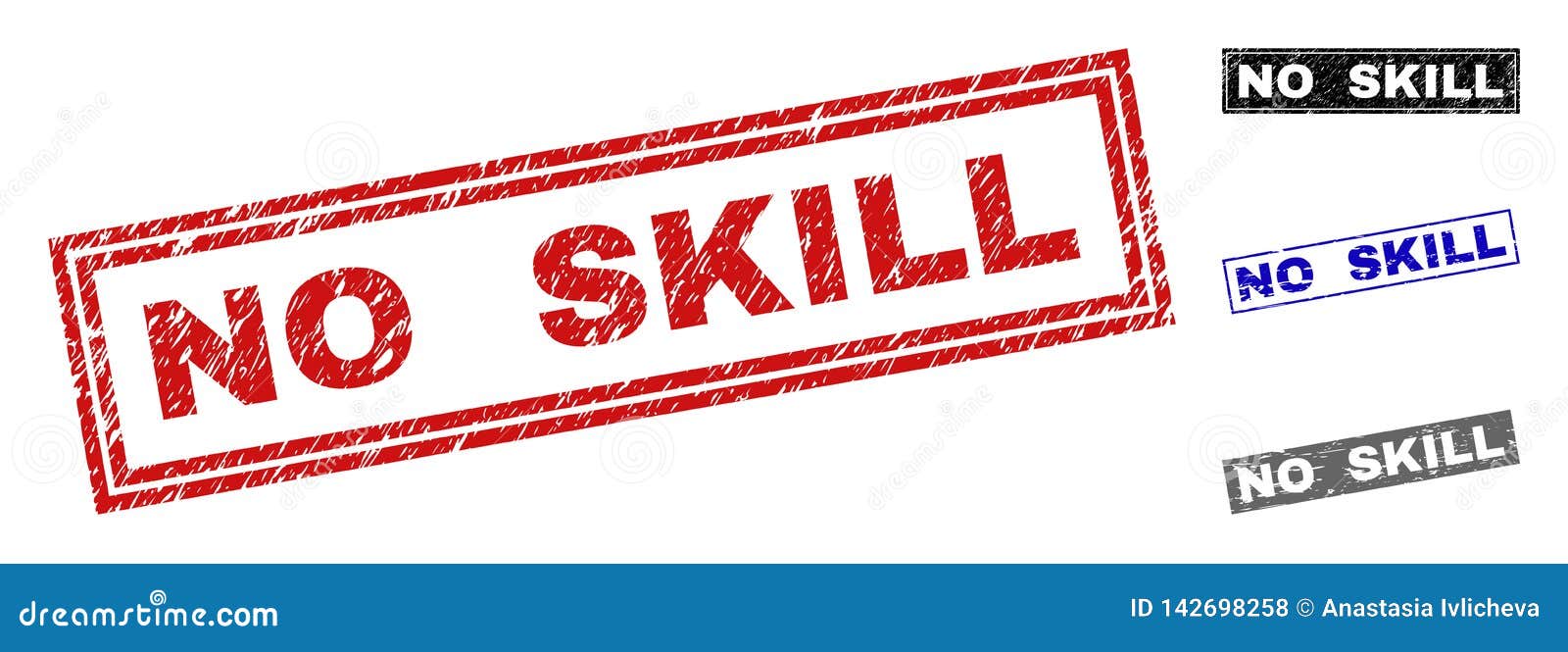 Grunge NO SKILL Scratched Rectangle Stamps Stock Vector - Illustration ...