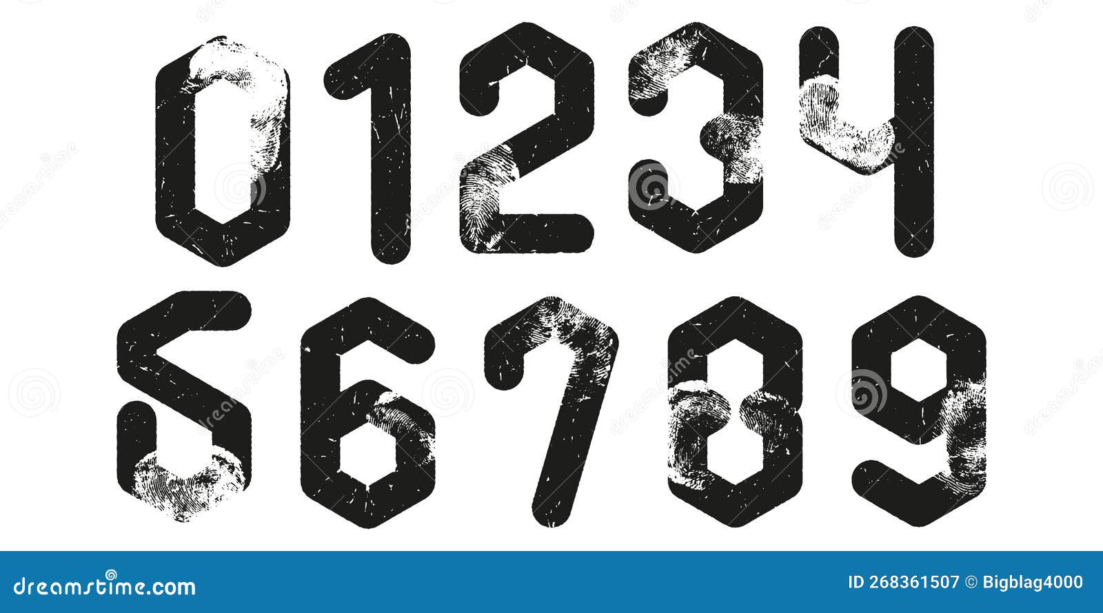 Grunge Numbers with Fingerprints.Art Font. Stock Illustration ...