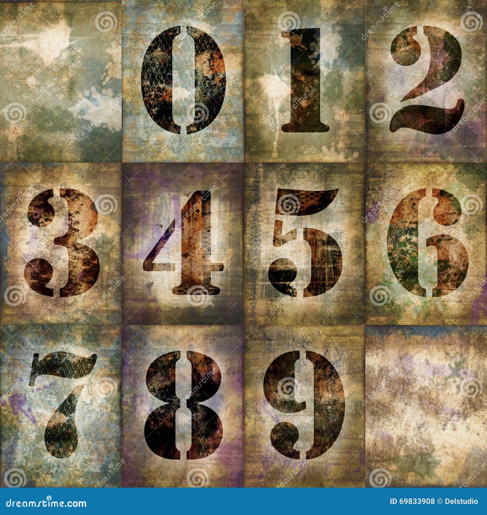 Grunge numbers set stock illustration. Illustration of numbers - 69833908