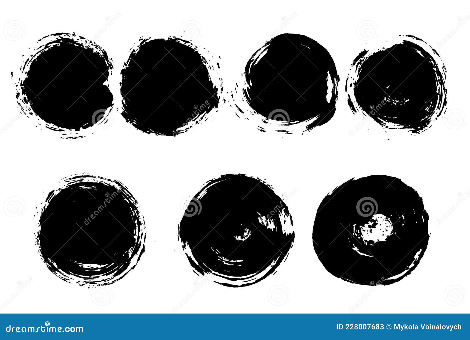 Grunge Paint Circle Vector Element Set. Brush Smear Stain Texture on ...