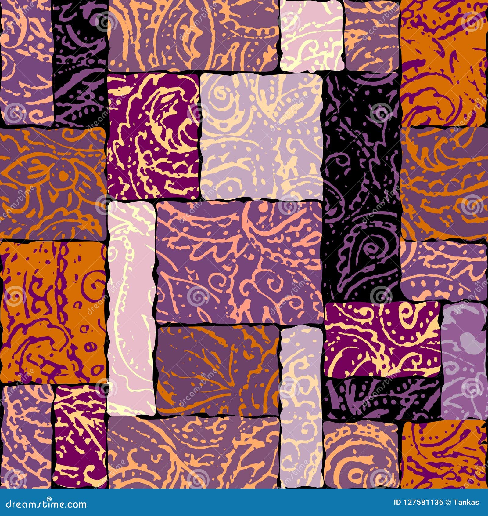 Grunge Paisley Pattern in Collage Patchwork Style. Stock Vector ...