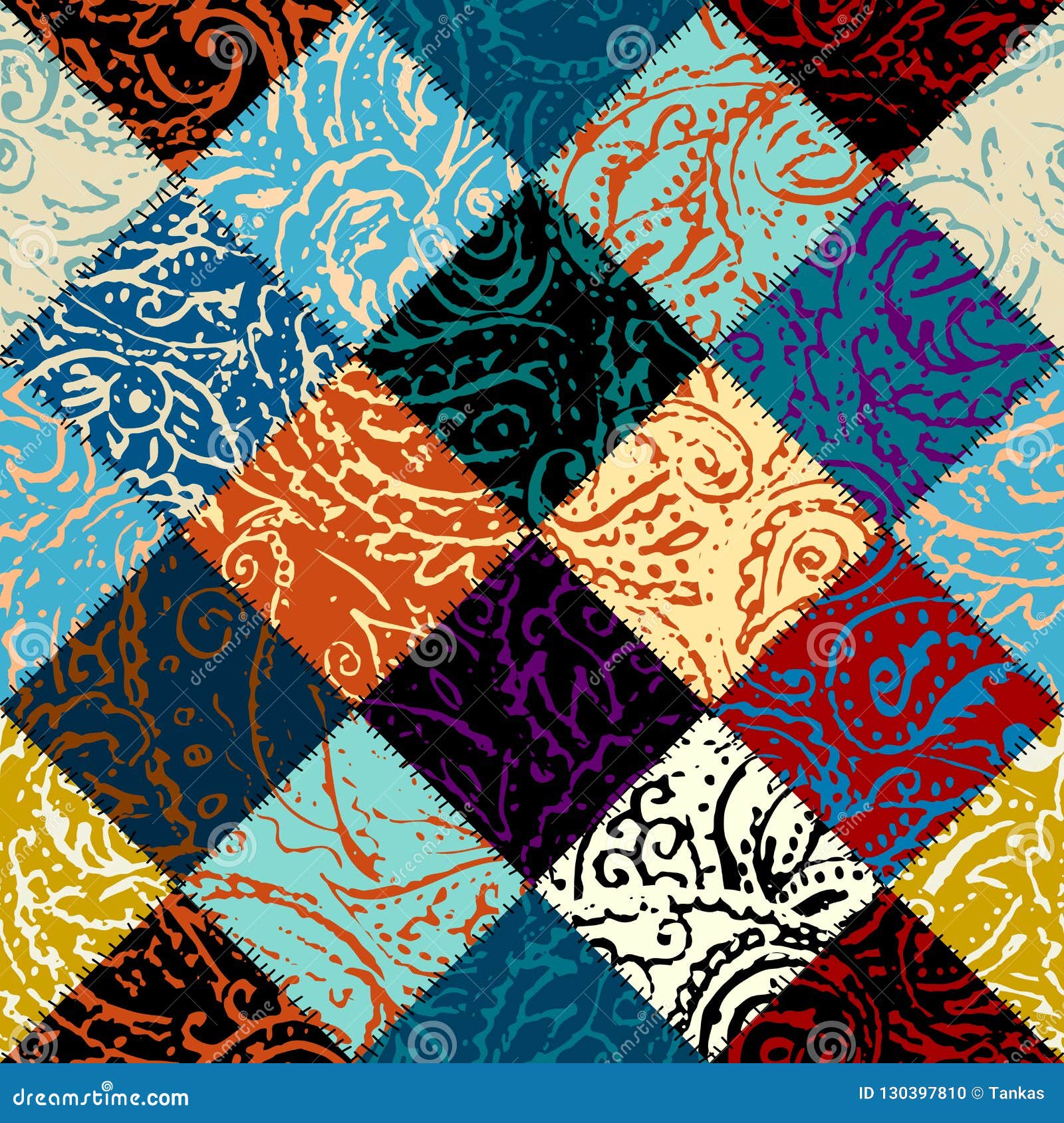 Grunge Paisley Pattern in Collage Patchwork Style. Stock Vector ...