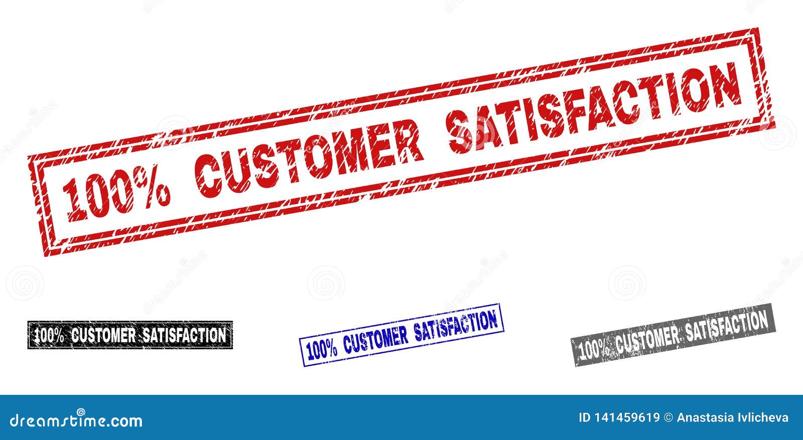 Grunge 100 Percent CUSTOMER SATISFACTION Scratched Rectangle Stamps ...