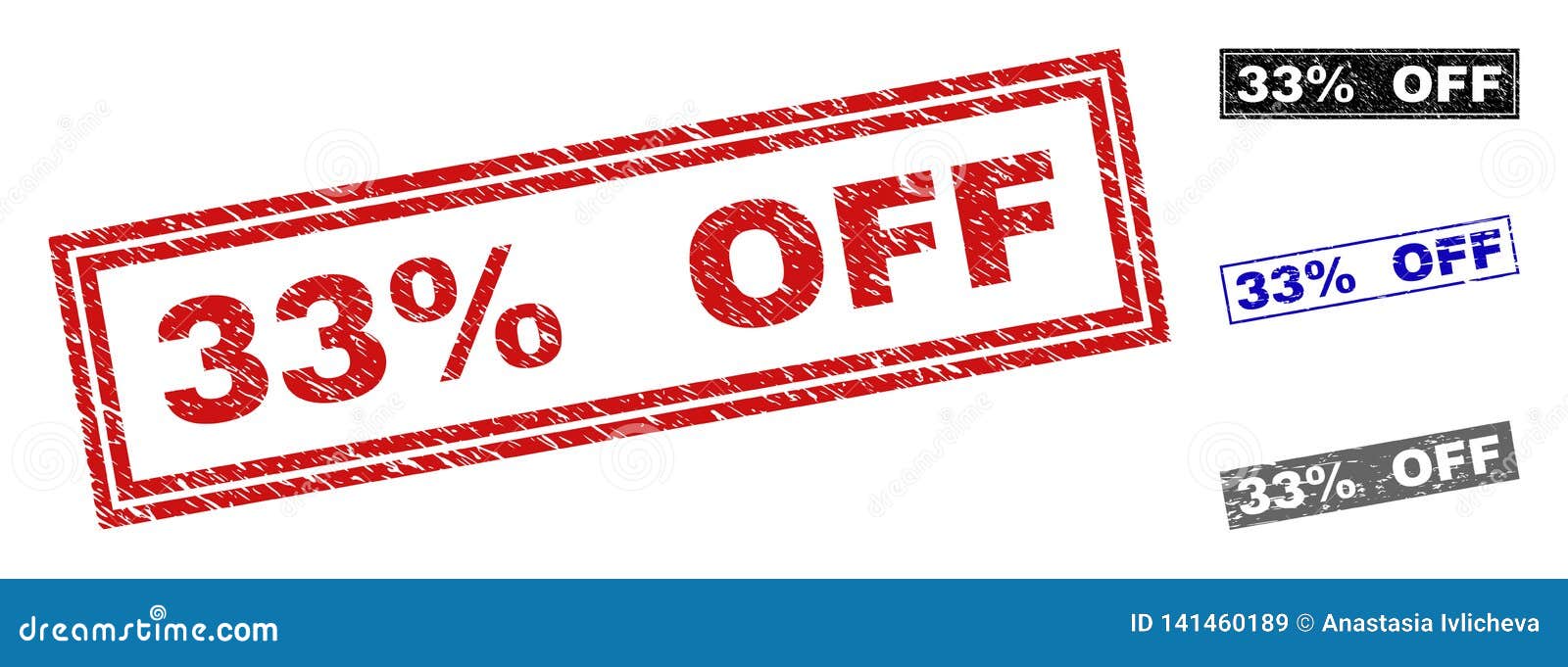 Grunge 33 Percent OFF Scratched Rectangle Stamp Seals Stock Vector ...