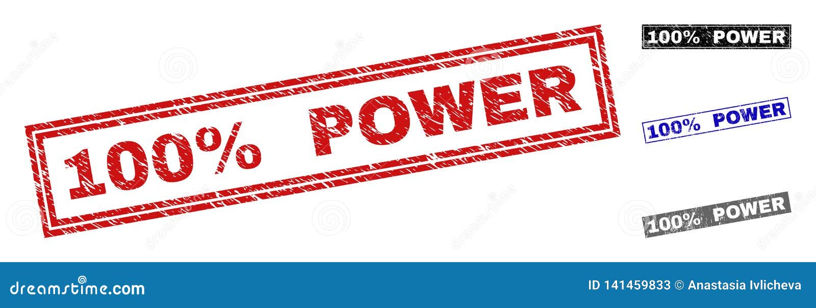 Grunge 100 Percent POWER Textured Rectangle Stamp Seals Stock Vector ...