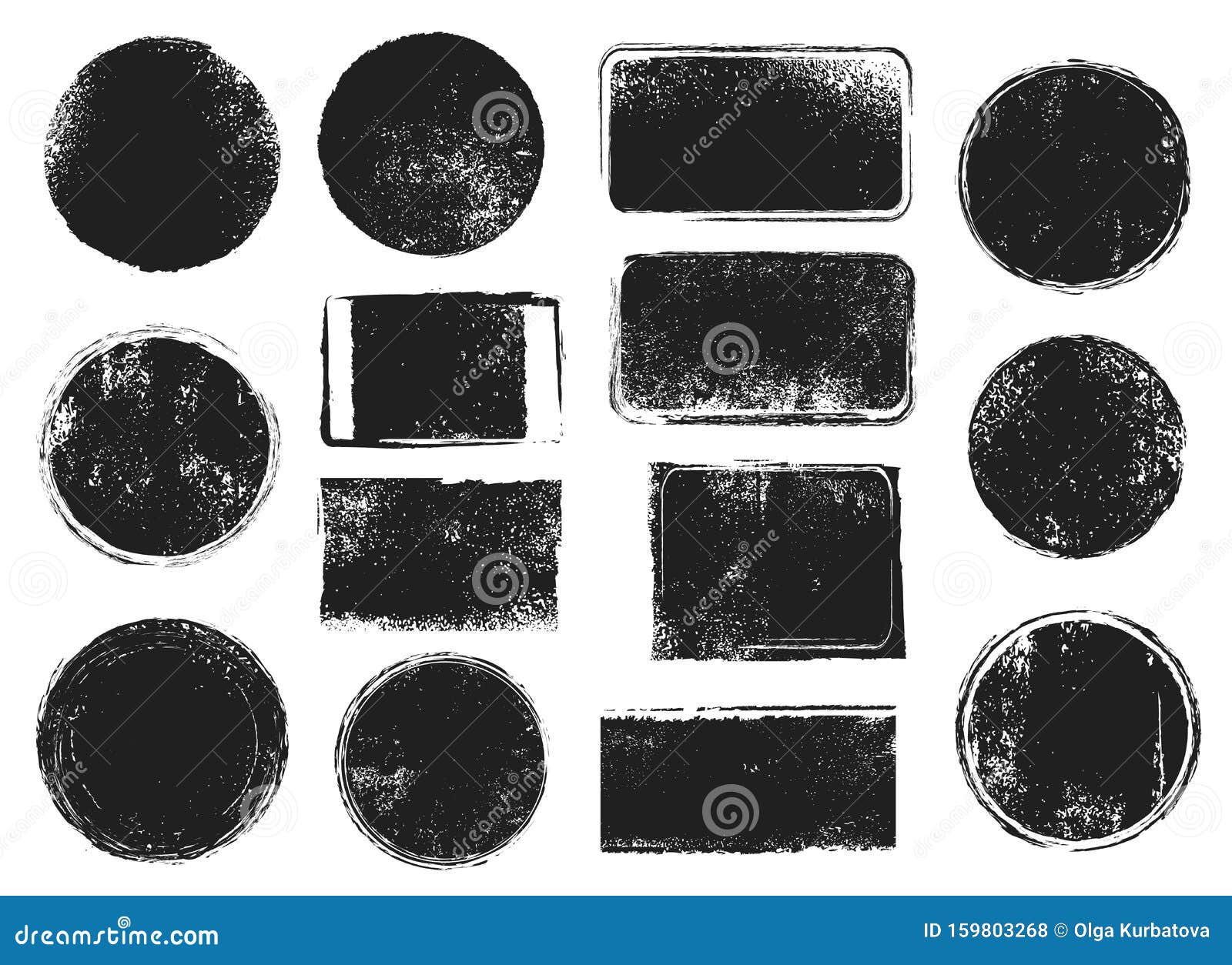 Grunge Post Stamps. Round and Rectangular Badges with Distressed ...