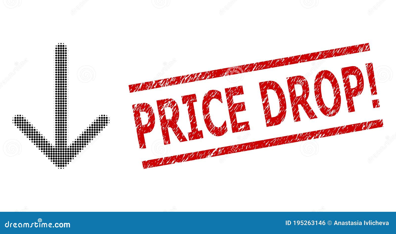 Grunge Price Drop! Seal and Halftone Dotted Arrow Down Stock Vector ...