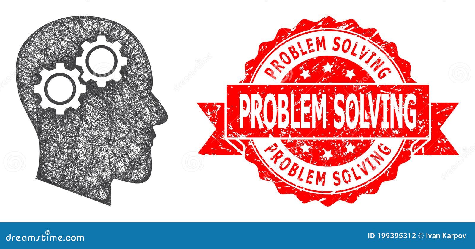 Grunge Problem Solving Seal and Hatched Head Gears Icon Stock Vector ...