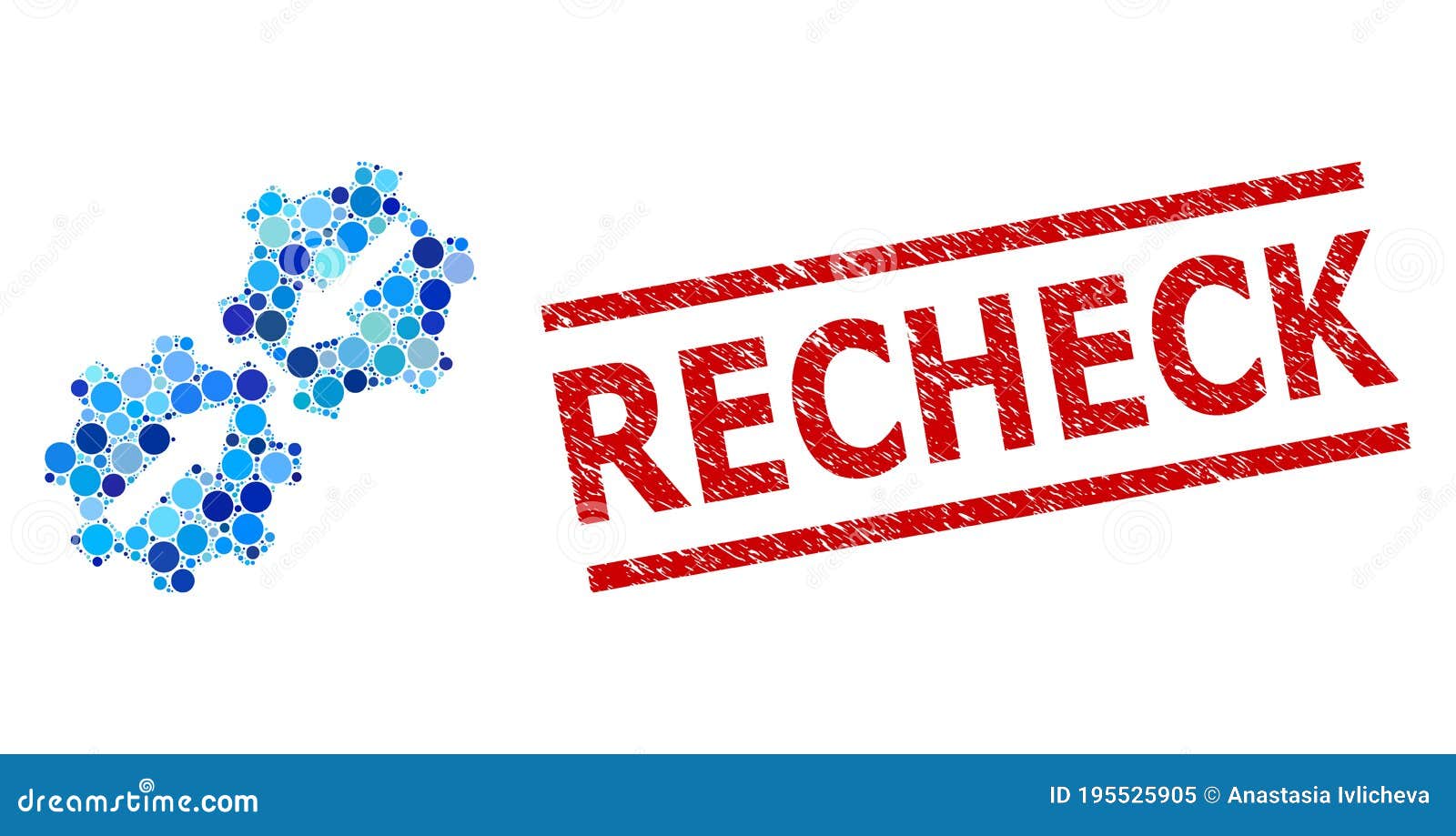 Grunge Recheck Stamp Print and Gear Integration Mosaic of Rounded Dots ...