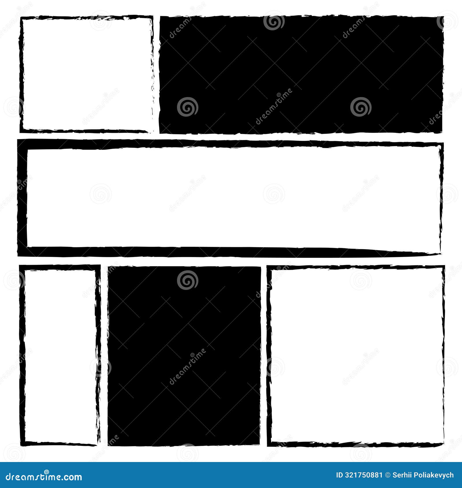 Grunge Rectangle Frames. Hand Drawn Vector. Abstract Black White Shapes ...
