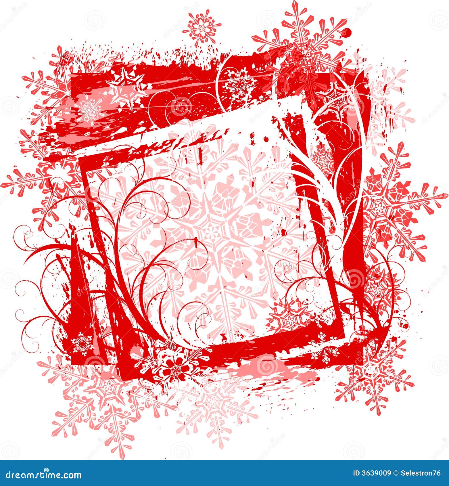 Grunge Red Frame & Snowflakes Stock Vector - Illustration of falling ...