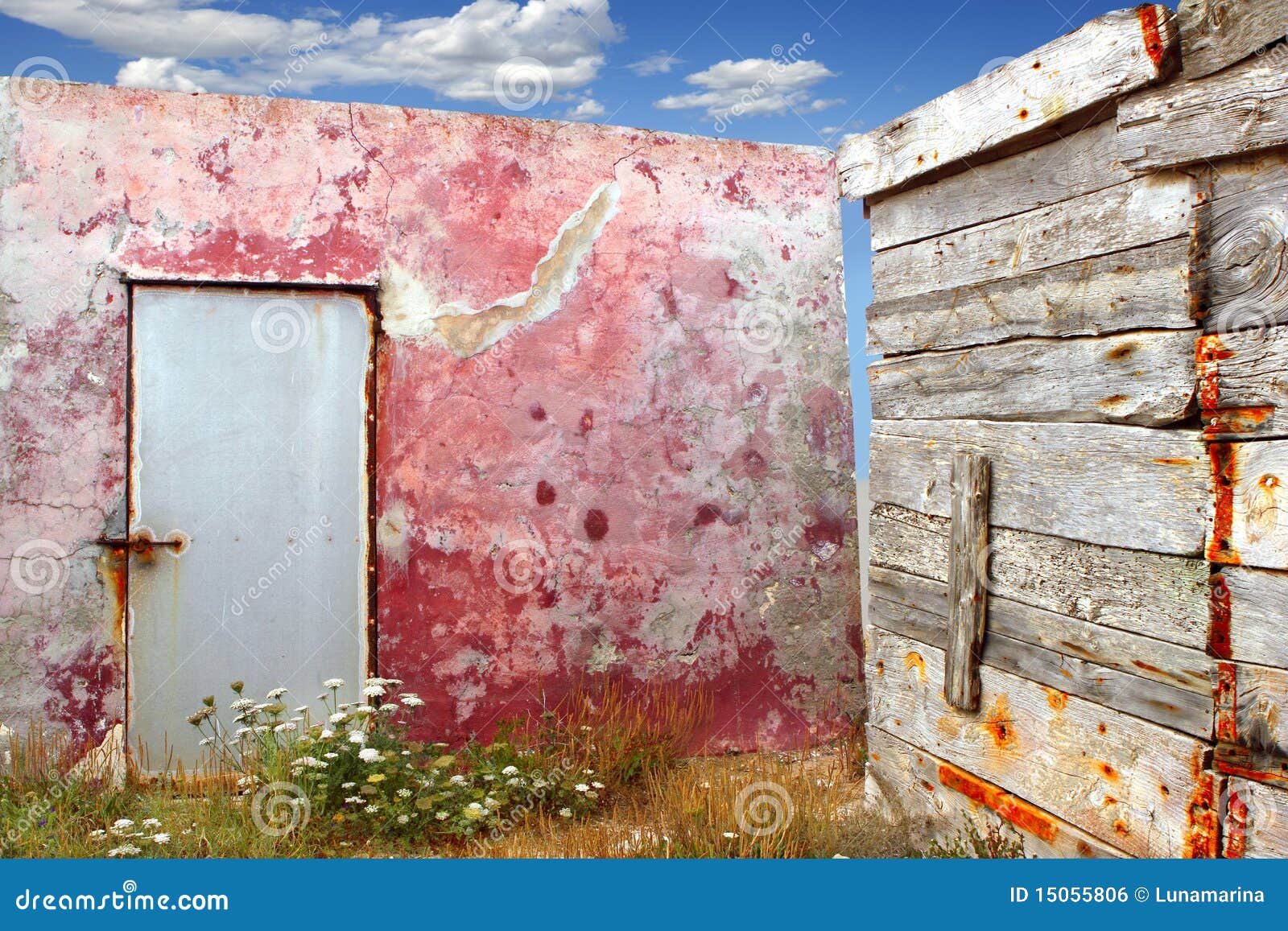 Grunge Red Wall Aged Weathered Wood Corner Stock Photo - Image of ...