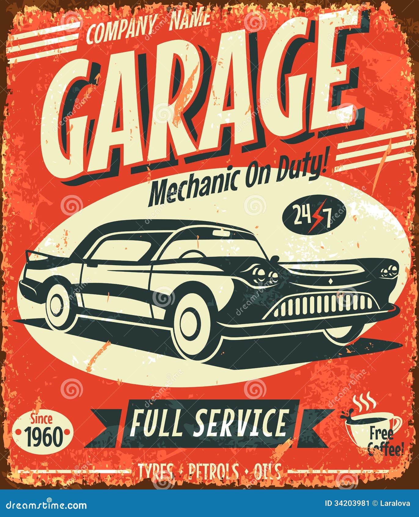 Grunge Retro Car Service Sign Stock Vector - Illustration of poster ...