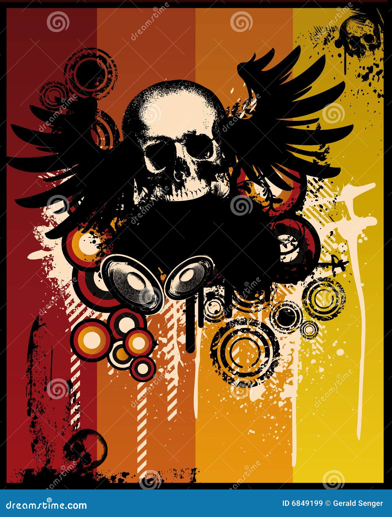 Grunge Retro Skull stock vector. Illustration of flying - 6849199