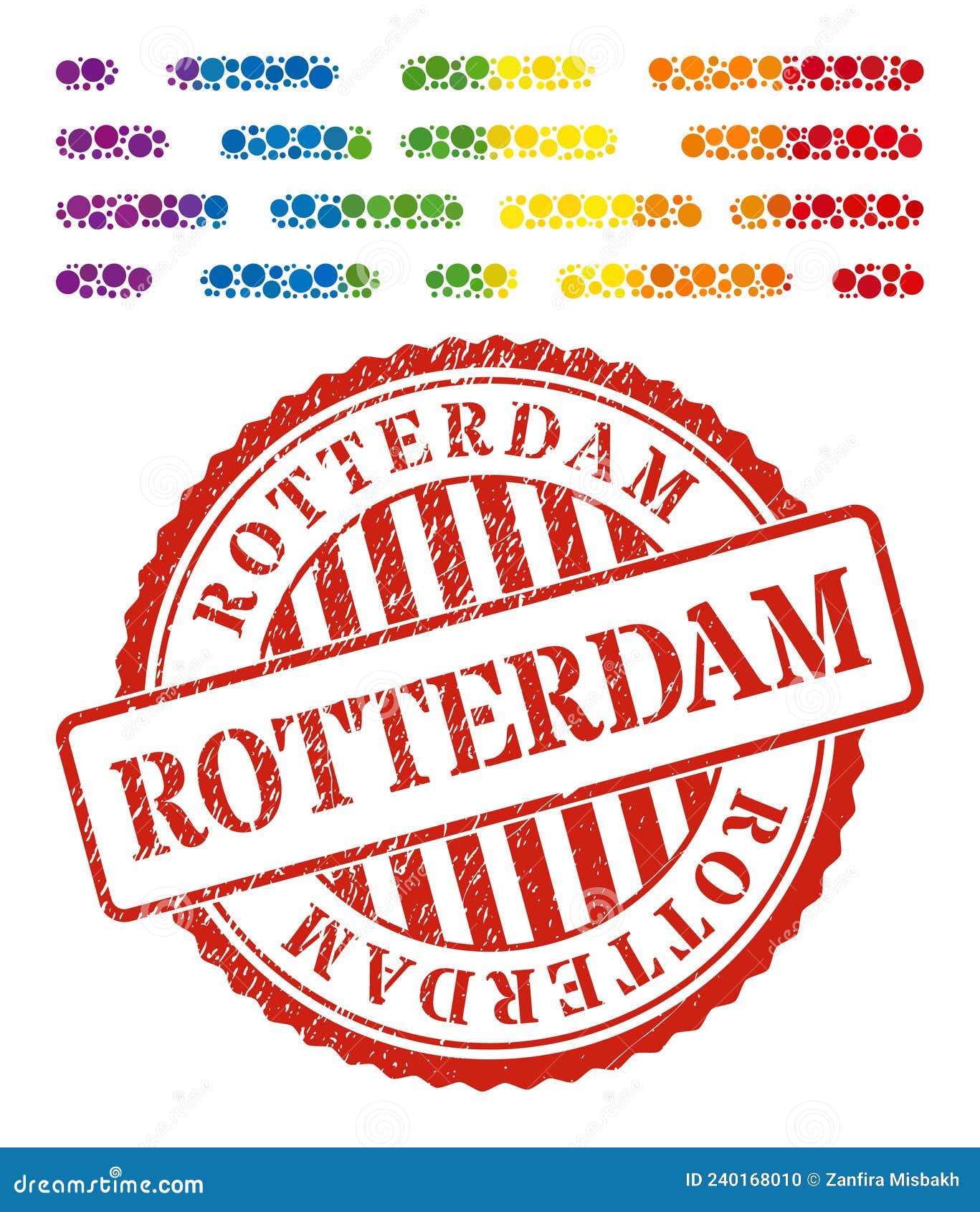 Grunge Rotterdam Seal and Rainbow Transition Effect Lines Composition ...