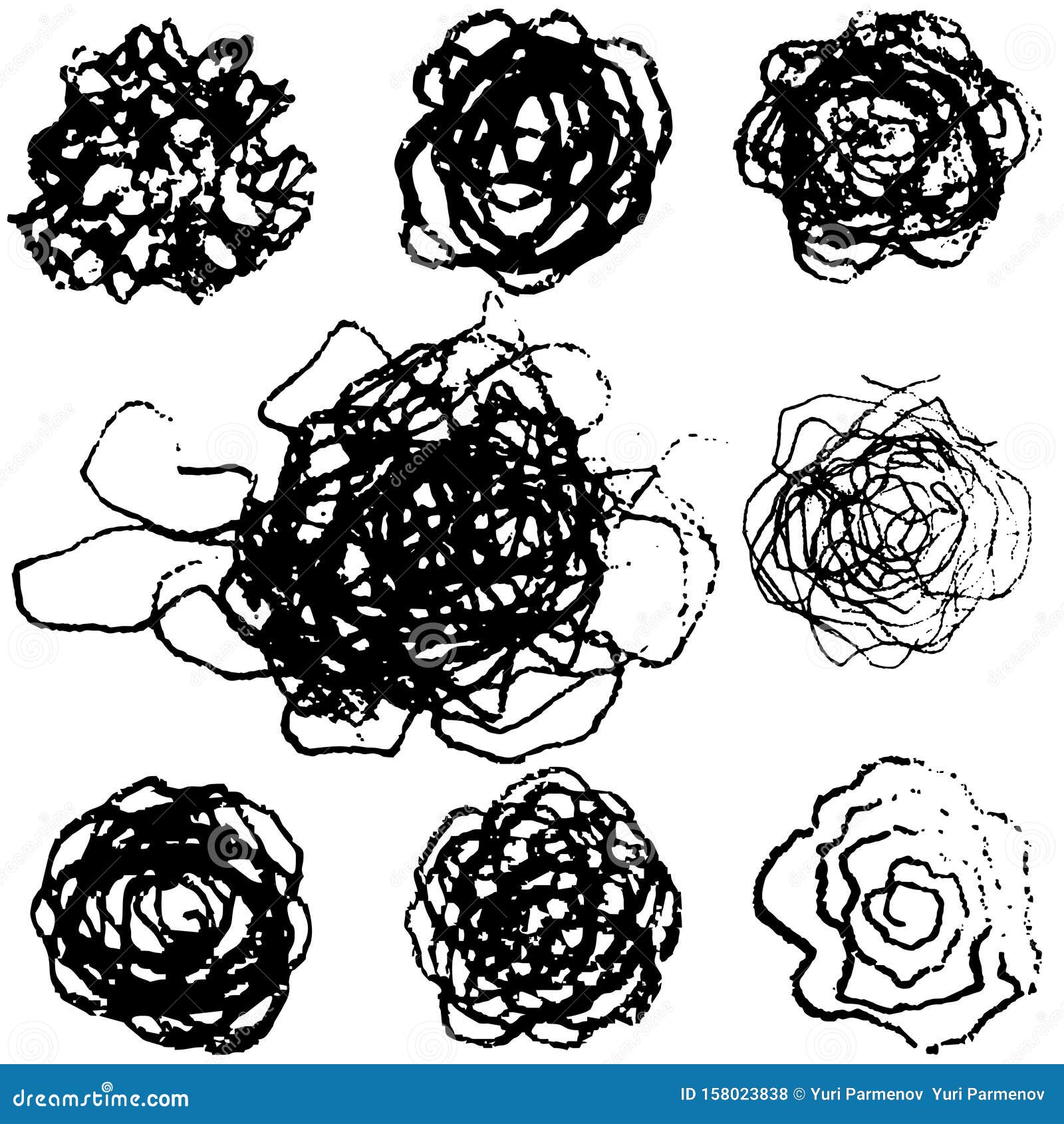 Grunge Scribbles Circles, Hand Drawn Set. Chaotic Round Sketch, Vector ...