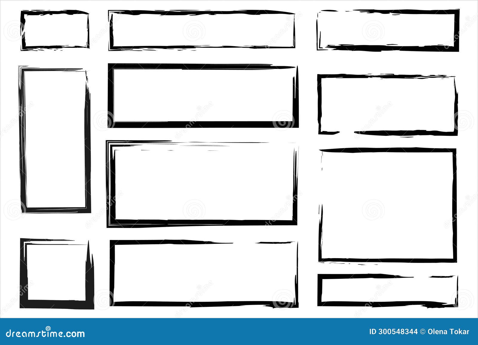 Grunge Set of Square and Rectangular Frames. Ink Empty Black Boxes ...