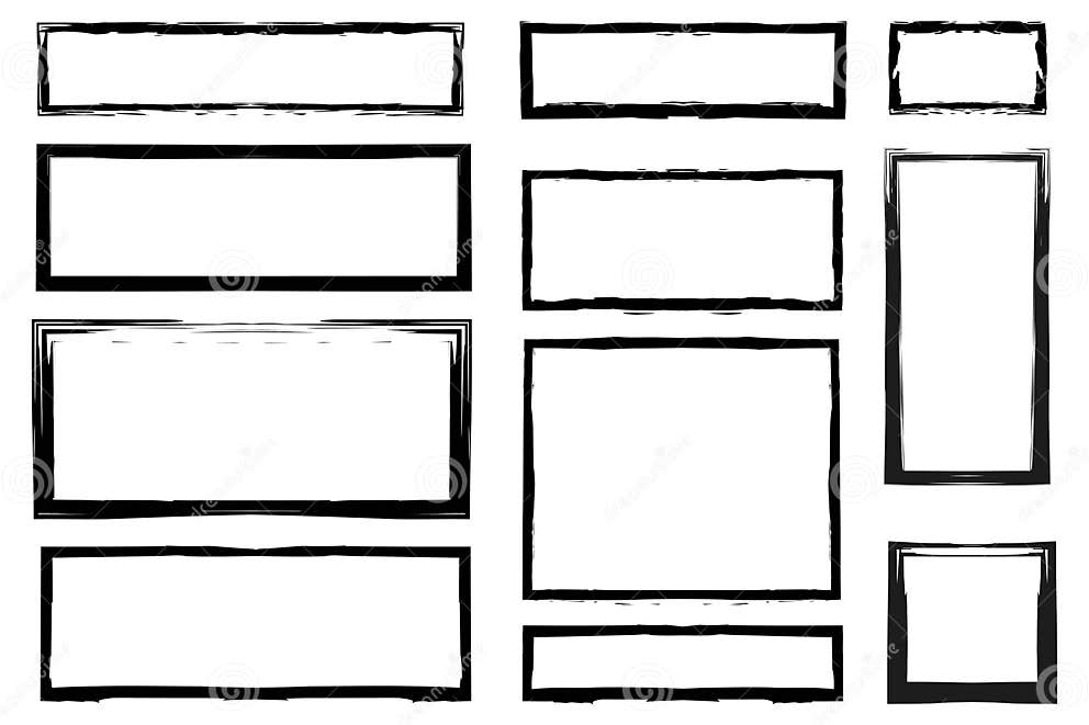 Grunge Set of Square and Rectangular Frames. Ink Empty Black Boxes ...