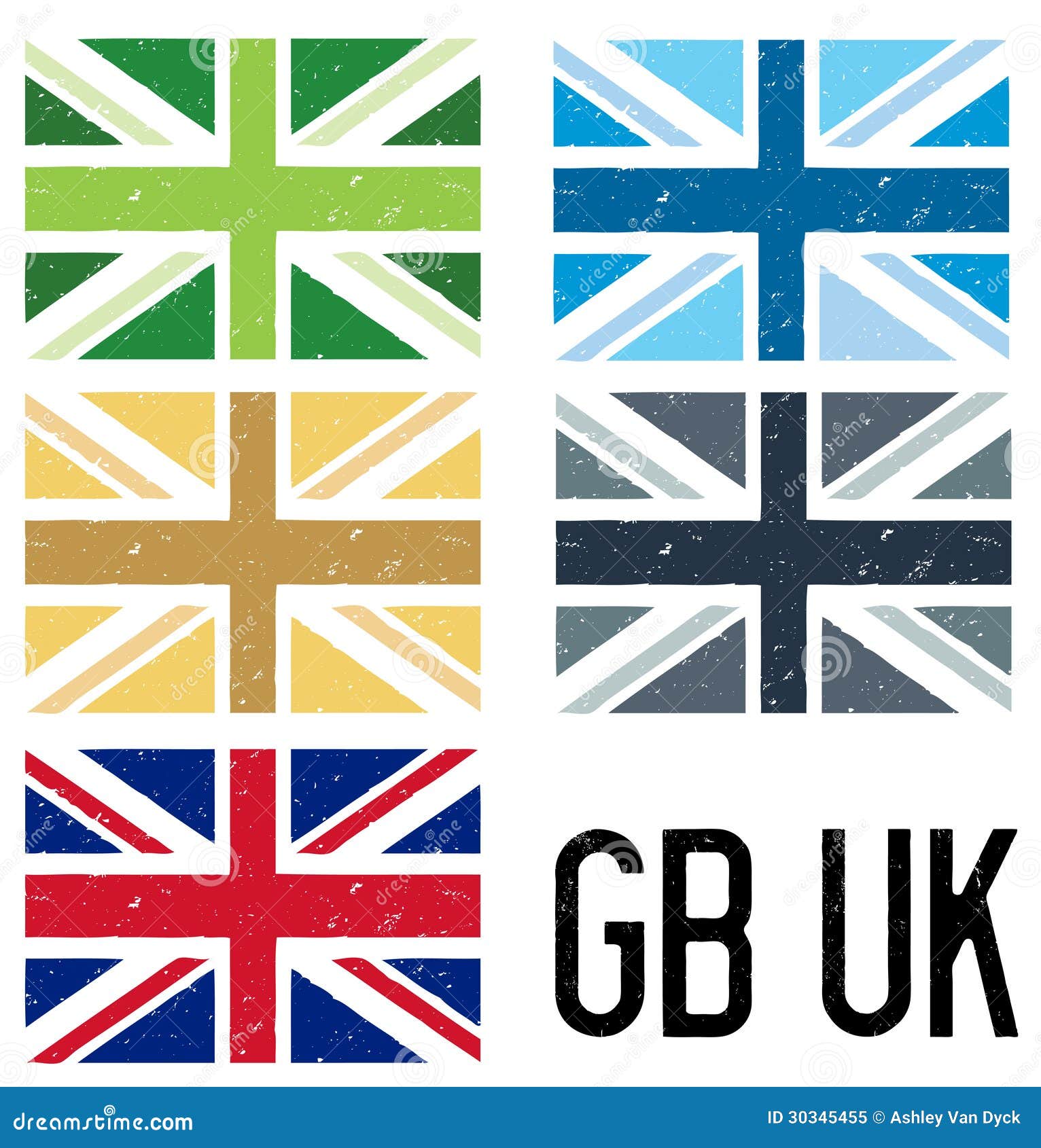 Grunge set of UK flags stock vector. Illustration of royal - 30345455