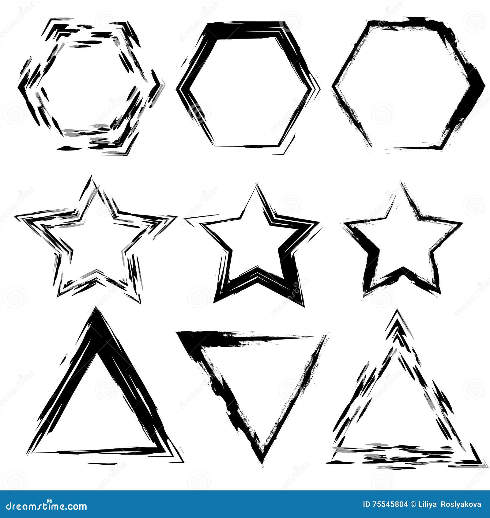 Grunge Shapes. Star, Triangle, Hexagon. Set of Hand Drawn , Design ...