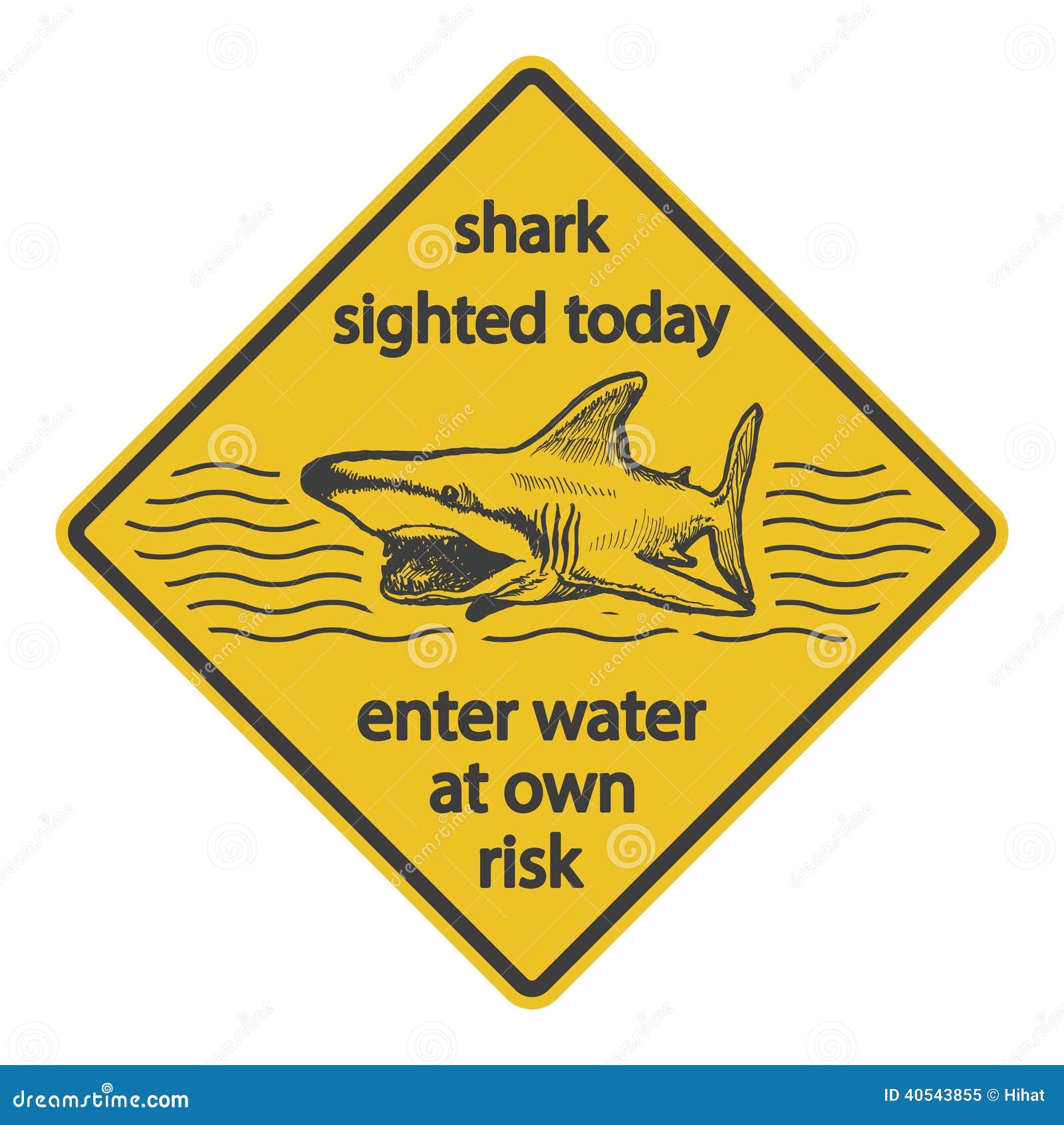Shark Attack Warning Sign With Shark Dorsal Line Art Icon For Apps And ...
