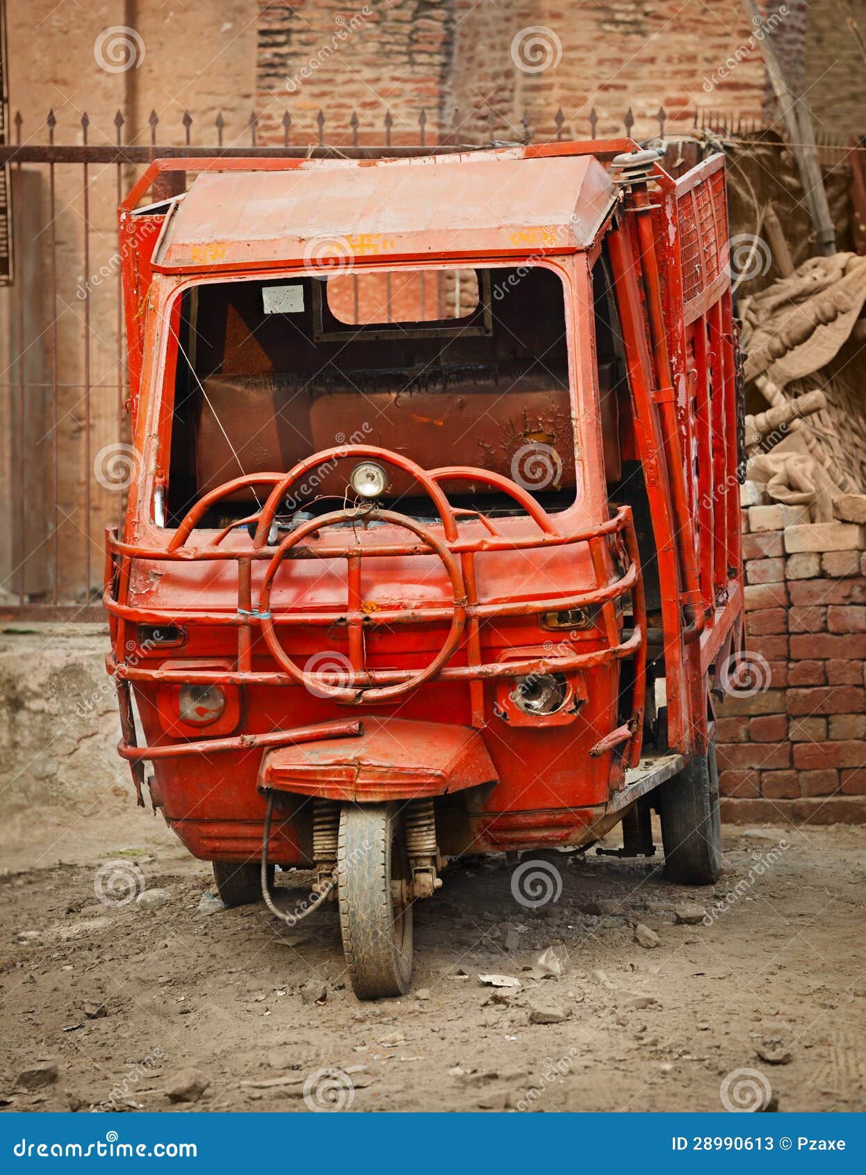 Grunge small red cargo car stock image. Image of retro - 28990613